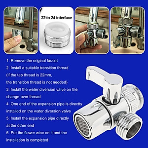 Sink Faucet Diverter Valve, PNXKTXO Sink Valve Diverter Faucet Splitter for G1/2" Shower Hose, Kitchen, Bathroom Replacement Part Adapter M22 X M24