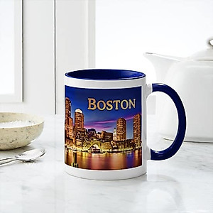 CafePress Boston Harbor At Night Text BOSTON Copy Mugs Ceramic Coffee Mug, Tea Cup 11 oz