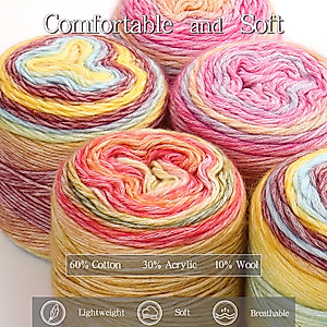Katech Ombré Flower Yarn for Crocheting Knitting-Gradient Cake Yarn-4x100g 60% Cotton 30% Acrylic 10% Wool-Perfect for Scarves, Shawls, Blankets, and Garments That Stand Out with Style(A)