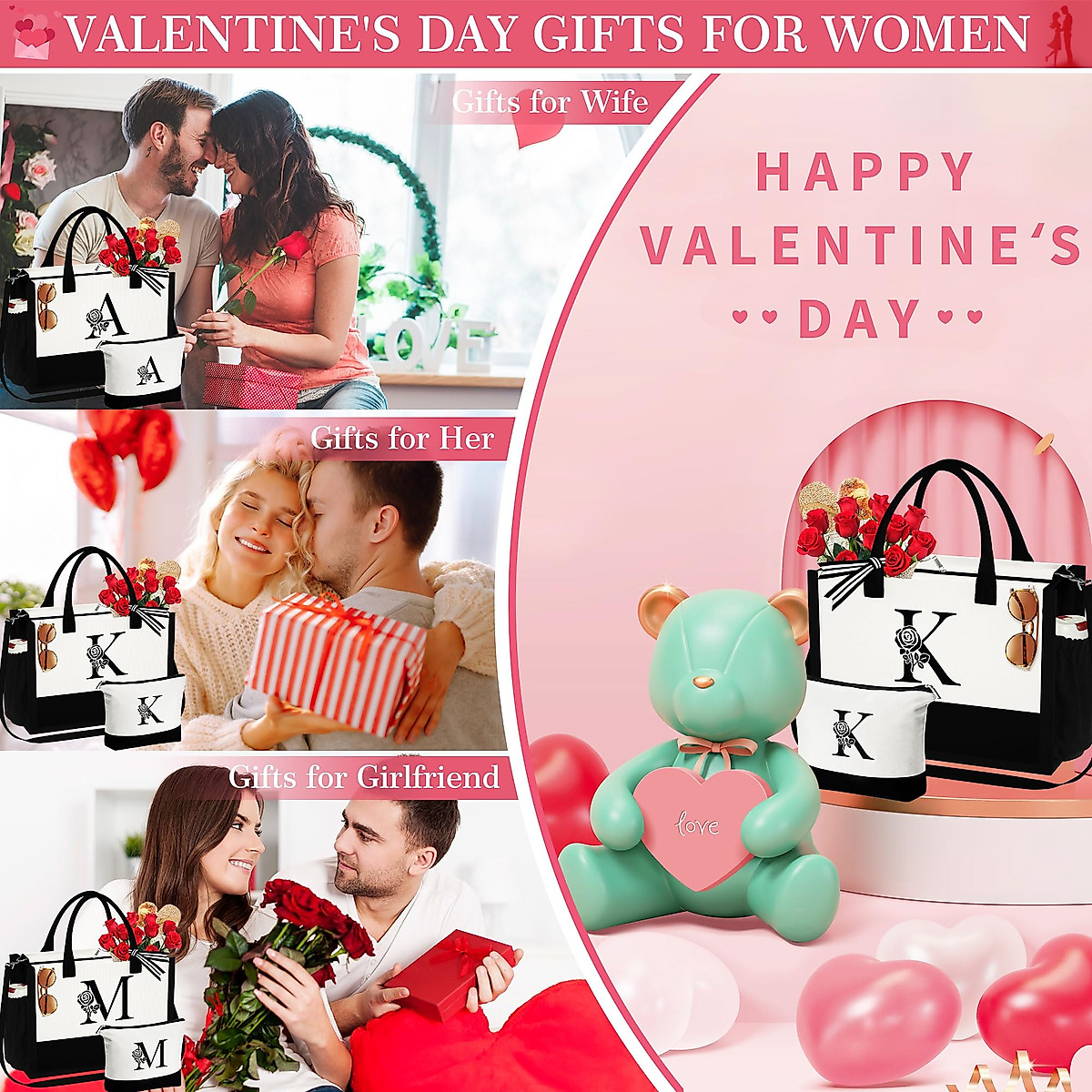 YOOLIFE Gifts for Women, Birthday Gifts for Women, Teacher Gifts, Birthday Gifts for Her Friend Teacher Mom Sister, Gifts for Women, Wife Gift, M Initial Tote Bag