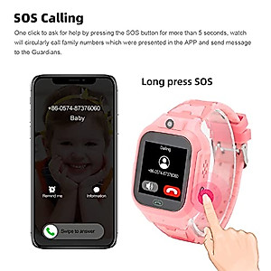 Smart Watch Phone, Waterproof HD Touchscreen Camera Flashlight Music Player with SOS Alarm, Digital Watches for Teens Students Ages 5 to 12, Support Turn Off The Watch Remotely (Pink)