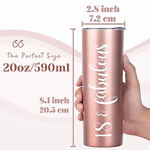 Onebttl 18th Birthday Gifts for Girls, Women, Her - 18 and Fabulous -20oz/590ml Stainless Steel Insulated Tumbler with Straw, Lid, Message Card - (Rose Gold)