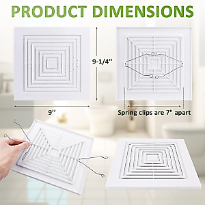 BP46 BP90 Bathroom Fan Cover Replacement Ceiling Fan Grille with Springs for Br-oan/Nu-tone Ventilation Fan, White Square Ceiling or Wall-Mount Exhaust Fan Fits Models 671, 663, 670, 675, 688, 689