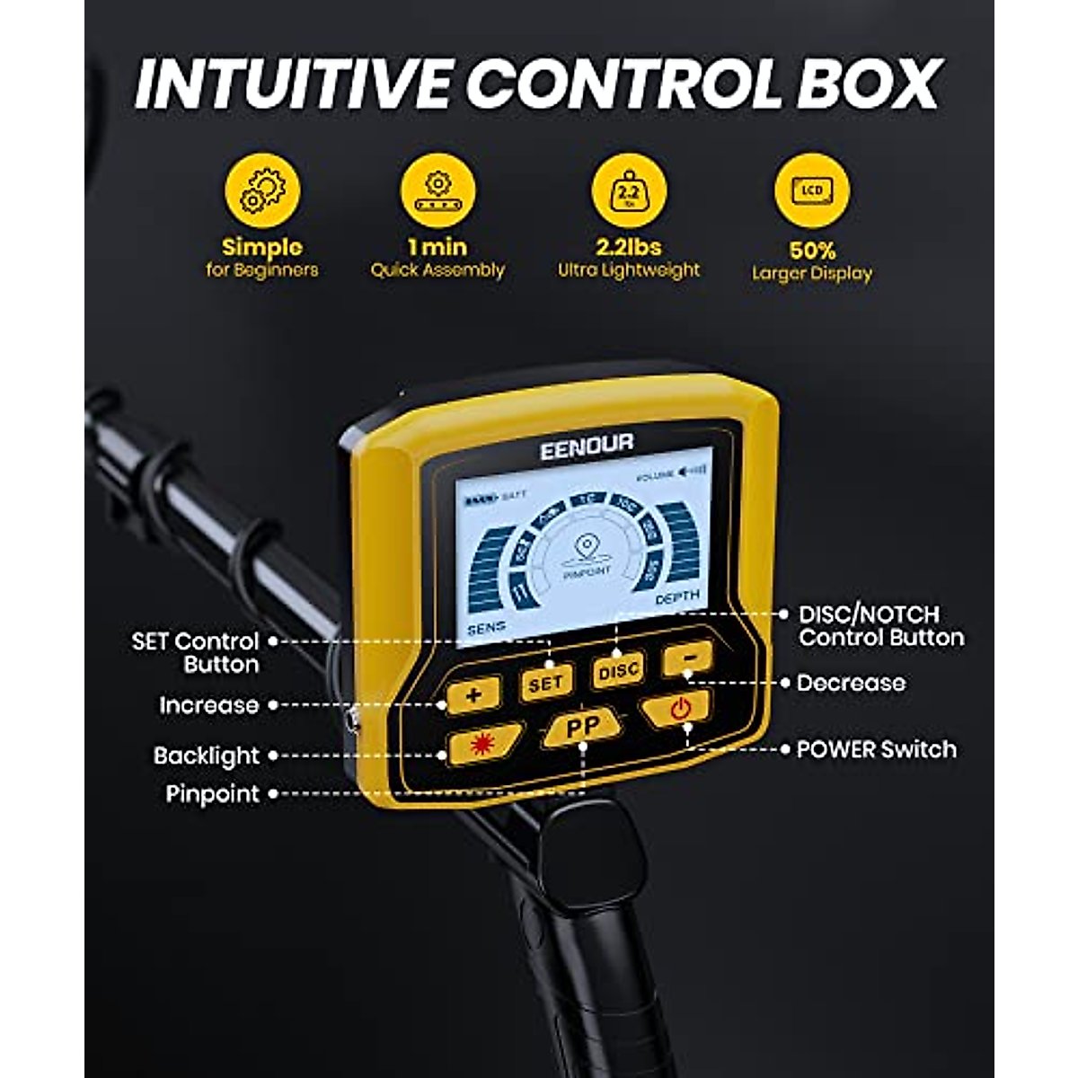 EENOUR Metal Detector for Adults Waterproof - Professional High Accuracy Metal Detectors with 5 Mode, 10" Coil, 10" Detection Depth, Larger LCD Display, Advanced DSP Chip for Treasure Hunting - GC1078