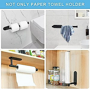 ASTOFLI Paper Towel Holder Under Cabinet, Self Adhesive and Drilling Paper Towel Holder Wall Mount, Under Cabinet Paper Towel Holder for Kitchen, Black Paper Towel Holder SUS304 Stainless Steel