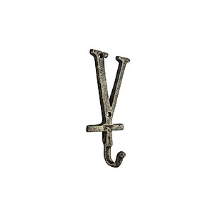Handcrafted Nautical Decor Rustic Gold Cast Iron Letter V Alphabet Wall Hook 6"