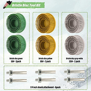 2 Inch Bristle Disc,6 Pieces Roloc Bristle Disc Grade - 120# 80# 50# Grit Abrasive Coating Removal Disc for Metal with 1/4 Inch Shank Attachment