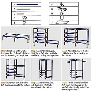 TeqHome Garment Rack, 42'' Freestanding Clothes Rack Shoe Clothing Organizer Shelves, Multifunctional Clothes Wardrobe with 4 Hooks & 2 Hanging Rods, Coated Iron Frame, Easy Assembly, Max Load 350lbs