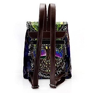 Casual PU Leather Backpack for Unisex, Tree of Life Galaxy Women's Shoulder Bag Students Daypack for College Travel Business