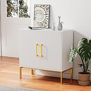 LYNSOM Storage Cabinet with Doors, Free Standing Living Room Cabinet, Modern Wood Buffet Sideboard for Kitchen, Bedroom, Hallway, Entryway, Office, White