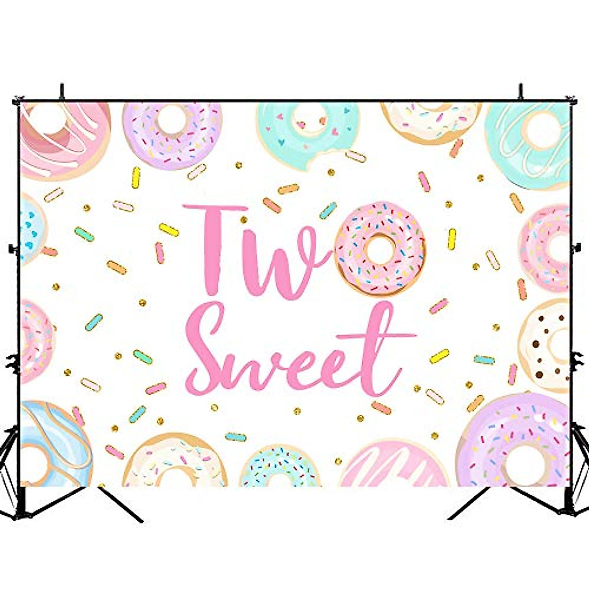 Avezano Two Sweet Donut Birthday Backdrop Sweet Donut Second Birthday Party Background 7x5ft Vinyl Sprinkles Donut Themed Birthday Party Decorations Backdrops for Girls