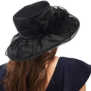 FORBUSITE Women Kentucky Derby Hats Black Church Wedding Bridal Cocktail Hat with Organza Flower