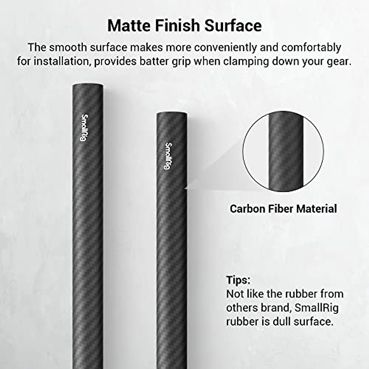 SmallRig 15mm Carbon Fiber Rod for 15mm Rod Support System (Non-Thread), 12 inches Long, Pack of 2 - 851