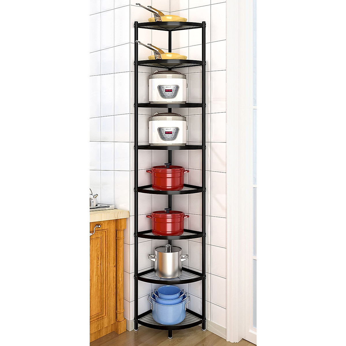 ZIGAMA 8-Tier Kitchen Pot Rack, Cookware Stand Storage Organizer ，Multi-Layer Corner Shelf Stand Metal Shelves for Kitchen