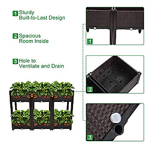 VINGLI Square Raised Garden Bed, Self-Watering Plastic Planter for Indoor Outdoor Vegetables, Fruits, Potato, Flowers, All Weather (6 Pcs)