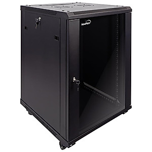 NavePoint 15U Server Cabinet Wall Mount Rack Enclosure with Caster Wheels, 2 Fans, Locking Glass Door, Removable Side Panels – 15U Network Cabinet 23.6” Deep, 19” Server Rack for IT Equipment