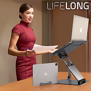 Ergonomic Laptop Stand for Desk, Adjustable Height up to 20", Laptop Riser Computer Pulpit Stand for Laptop, Portable Laptop Stands, Fits MacBook, Laptops 10 15 17 inches Laptop Holder and Laptop Desk