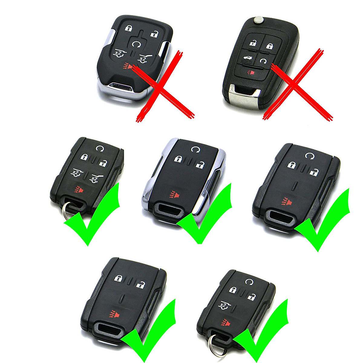 HHYE0130 - Black Aluminium Alloy Remote Car Key Fob Case 2/3/4/5/6 Button Protector Cover Shell Keychain For For Chevrolet/GMC vehicles