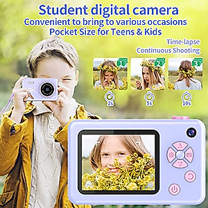 Digital Camera for Kids Girls Boys- 48MP Kids Camera with 32GB SD Card, Full HD 1080P Front and Rear Cameras Rechargeable Mini Camera for Students, Teens, Kids - Purple
