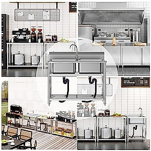 Utility Sink, Freestanding Stainless Steel Sink, Small Stainless Steel Sink, Portable Sink, Outdoor Sink Station With Hose Hook Up, For Restaurant, Cafe, Bar, Hotel, Garage (Color : Hot and cold)