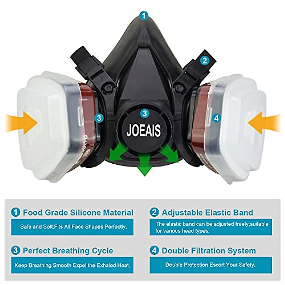 Reusable Half Face Cover, 6200 Half Face Respirаtor, with reusable filters, Paint Face Cover for Painting, Decorating Carpentry, Welding, Metal Cutting,dusting and Other Work Protection