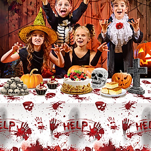 3Pcs Halloween Bloody Handprint Tablecloth Decorations, Plastic Handprints Shadowy Bloody Skull Table Cover Backdrop Banner for Halloween Vampire Zombie Horror Party Supplies,54 x108 inches