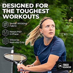 Tough Headwear Thin Elastic Sports Headbands for Women & Men, Workout, Running, Soccer Headband - 6 Black