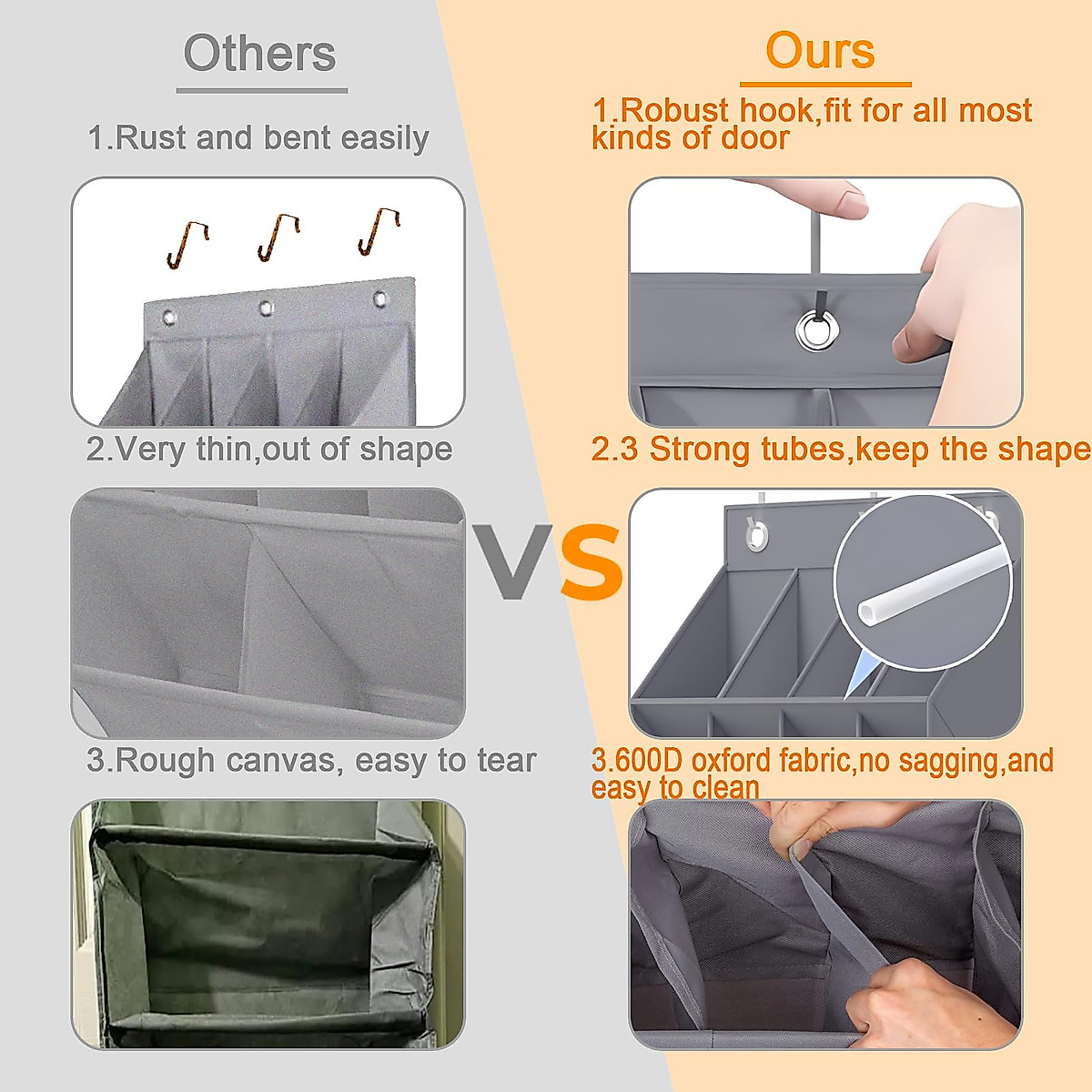 QINGUANG Over the Door Shoe Organizer for Closet, 1 Pack Hanging Shoe Rack, Oxford Fabric Shoe Storage Organizer, Shoe Holder Behind the Door with 11 Pockets,6 Hooks Each, Grey