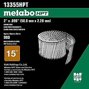 Metabo HPT Wire Coil Siding Nails | 2 Inch x .090 | 304 Stainless Steel | Ring Shank | 900 Count | 13355HPT
