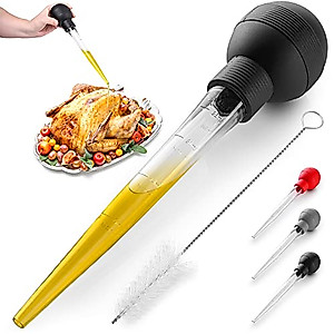 Zulay (Large) Turkey Baster With Cleaning Brush - Food Grade Syringe Baster For Cooking & Basting With Detachable Round Bulb - Ideal For Butter Drippings, Glazes, Roasting Juices for Poultry (Black)
