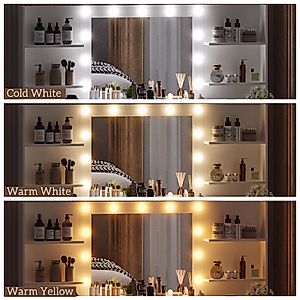 Irontar 61.9‘’L Large Vanity Desk Set with Mirror & Lights, Makeup Vanity with Stool and Charging Station, Makeup Desk with Drawers & Open Storage Shelves, Bedroom Vanity Table Set, White WDT006WD