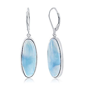 Beaux Bijoux Sterling Silver Larimar Dangle Earrings - Unique Natural Larimar Jewelry for Women - Earrings for Women - Beautiful Blue Natural Larimar Stones – Unique Hypoallergenic Larimar Earrings
