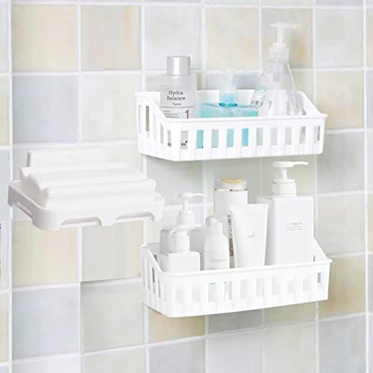 YeeBeny Shower Caddy Suction Cup Set Shower Shelf Shower Basket, rv shower caddy Powerful Heavy Duty Hold up to 22lbs, for Shampoo & Toiletries, Kitchen Bathroom Bedroom Organizer, 3-Pack