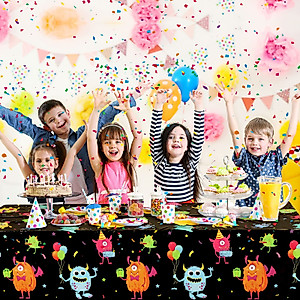 Buryeah 3 Pieces Monster Party Table Covers Plastic Little Monster Table Cloths Monster Birthday Party Tablecloth for Kids Boys Birthday Party Decoration Supplies, 54 x 108 Inch