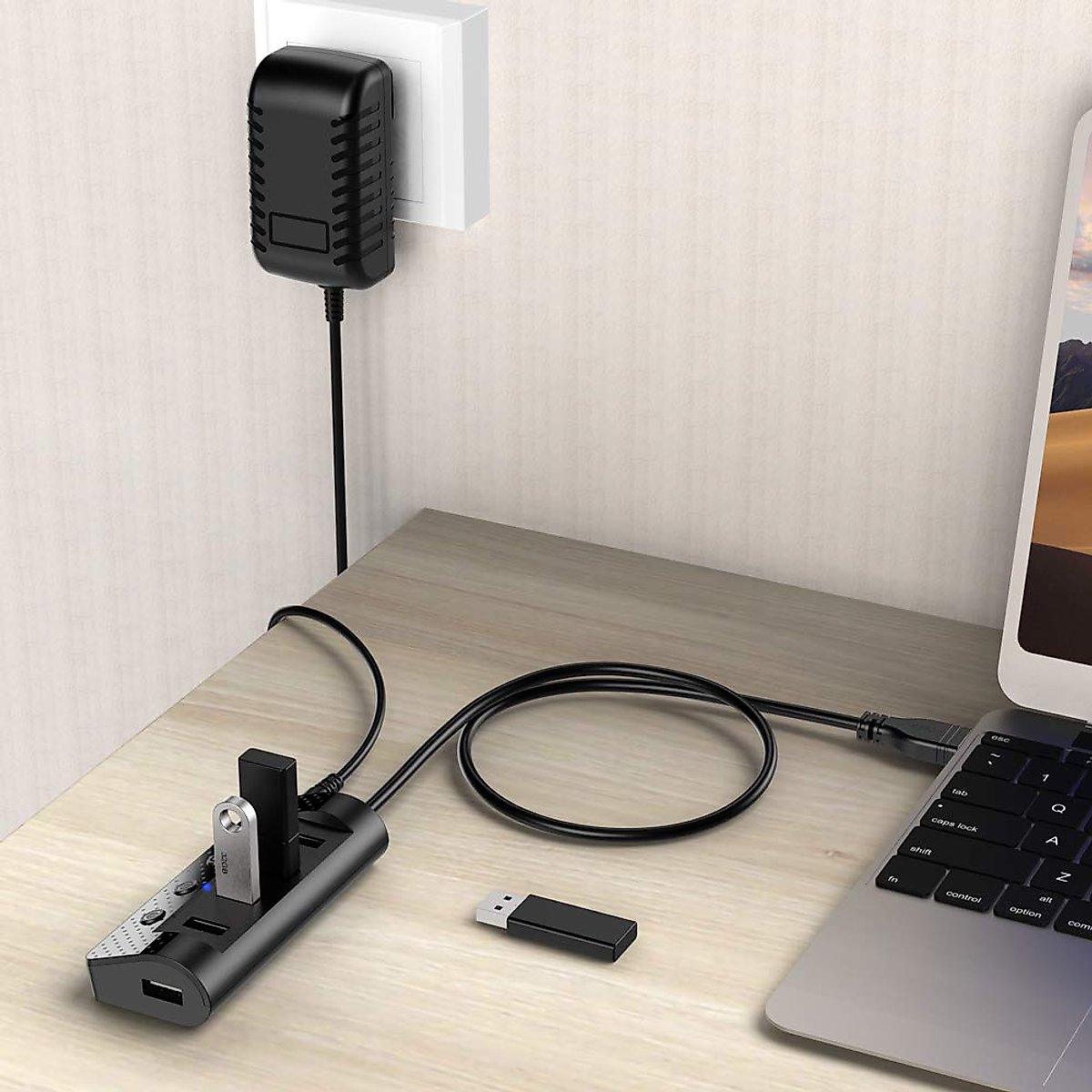 Powered USB Hub 3.0, atolla USB Hub with 4 USB 3.0 Data Ports and 1 USB Smart Charging Port, USB Splitter with Individual Power Switches and 5V/3A Power Adapter