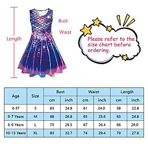 Funnycokid Girls Mermaid Dresses Summer Sundress Kids Sleeveless Outfit Birthday Dress Size 6 Size 7 Spring Twirl Clothes 6-7 Years
