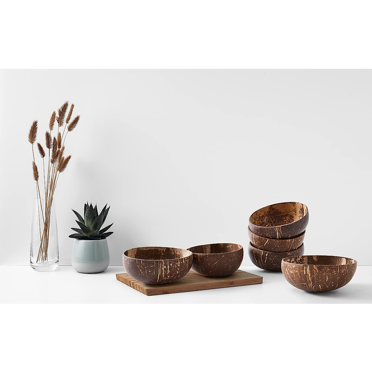 Coconut Bowls and Coconut Spoons Gift Set (Set of 4 Coconut Bowls + 4 Wooden Spoons) - 100% Natural - Vegan - Hand Made - Eco Friendly - Made from Reclaimed Coconut Shells - Bowls For Eating