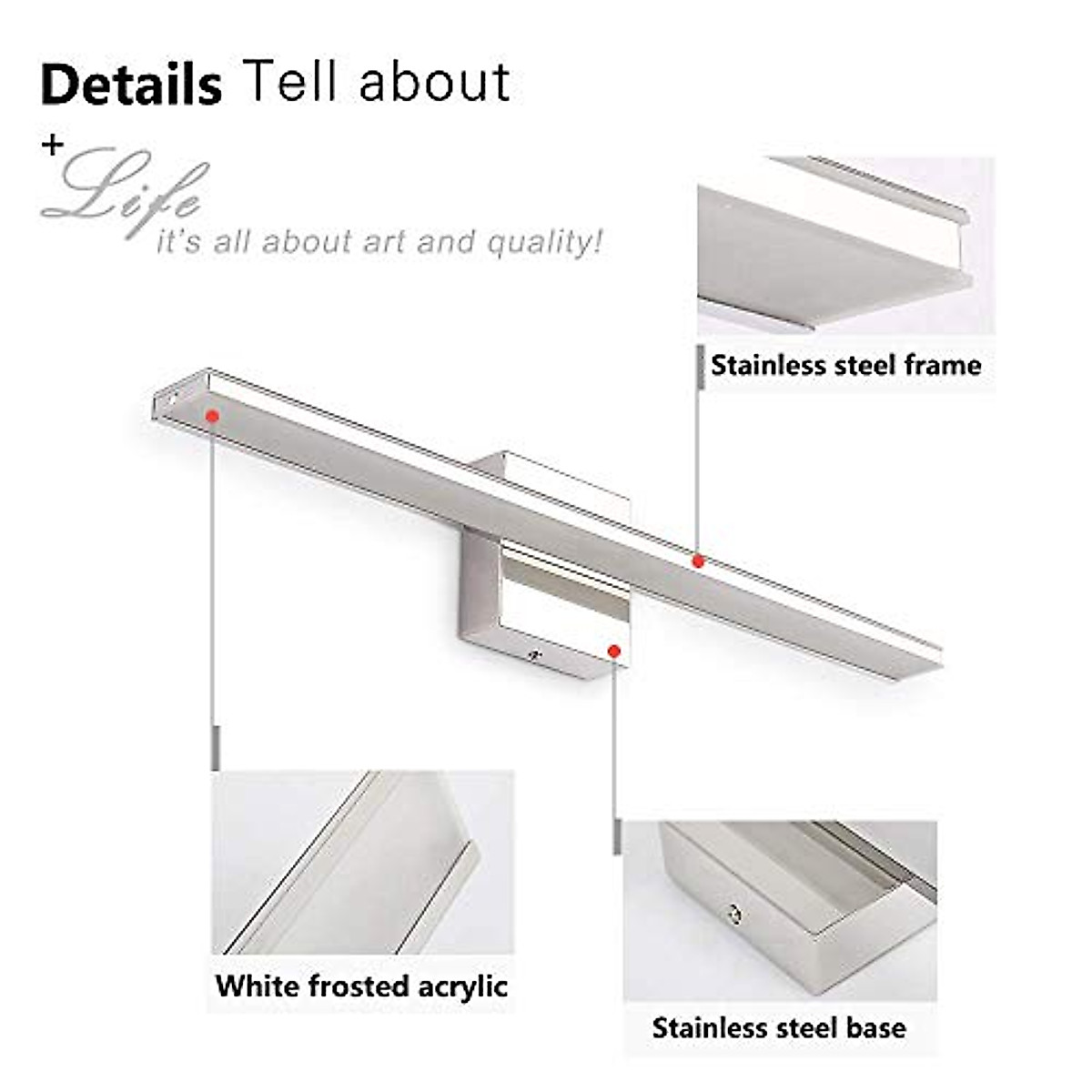 BRIVOLART LED Vanity Lights, 24 Inch 14W Cool White 6000K LED Bathroom Bedroom Vanity Light Fixtures Modern Chrome Bathroom Vanity Lights for Mirror