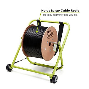 trueCABLE Wire and Cable Caddy with Wheels and Pull Strap, Industrial Grade Steel Wire Dispenser, Holds Cable Reels Up to 20" Diameter and 100 lb Capacity