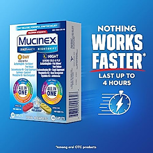 Mucinex Fast-Max Day Cold and Flu & Nightshift Night Severe Cold and Flu Medicine for Adults, Day/Night Combo Pack for Fever, Sore Throat Relief, Decongestant, Cough & Cold Medicines, 40 Caplets