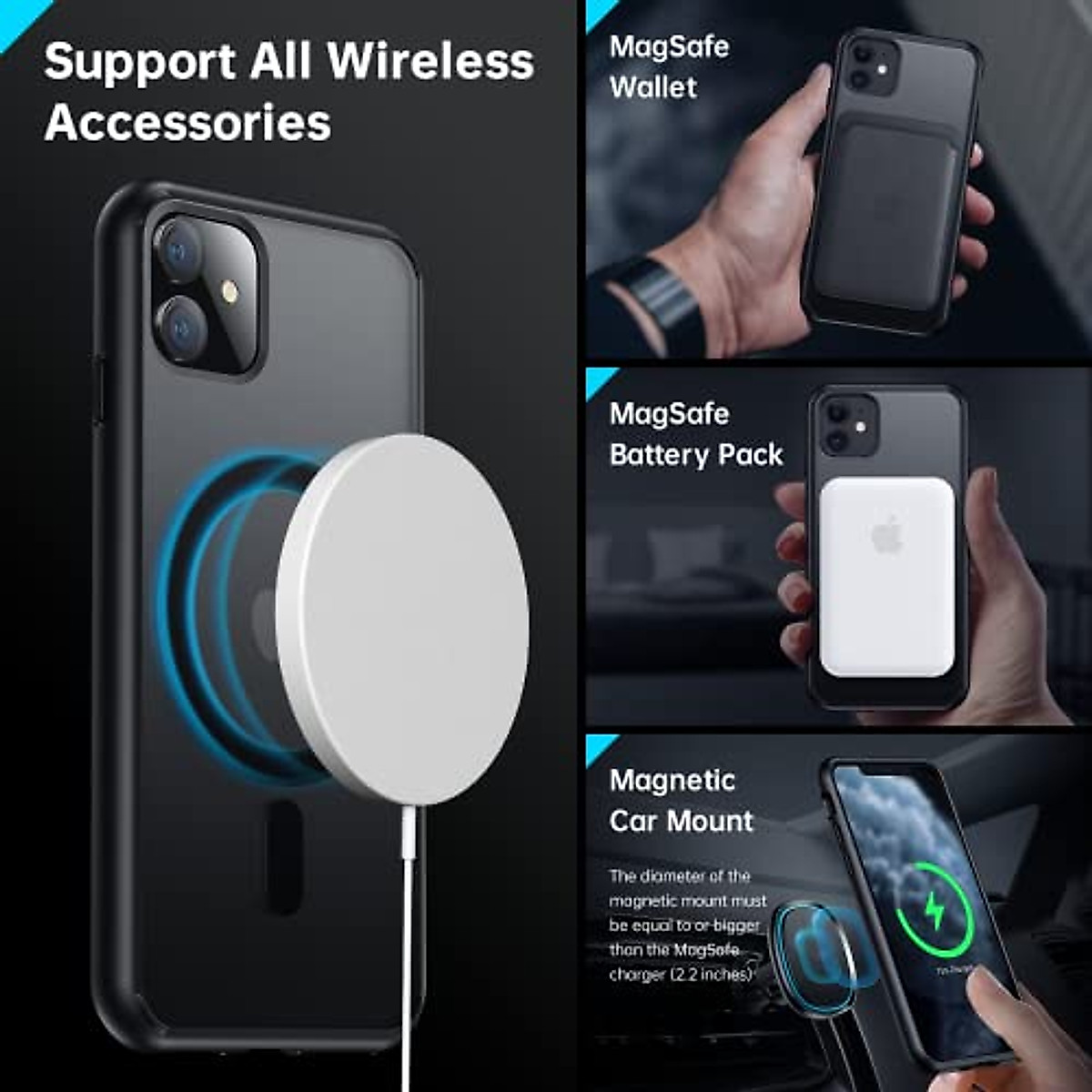 Meifigno Magnetic Case for iPhone 11 Case, [Military Grade Drop Tested & Comaptible with Magsafe], Translucent Matte PC with Soft Edges, Shockproof Phone Case for iPhone 11 6.1 inch (2019), Black