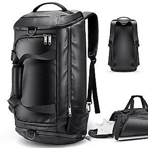 LOKASS Gym Bag for Men/Women-Duffle Sports Bag with Shoe Compartment, Carry On Weekender/Overnight Bag, Waterproof Gym Backpack Travel Bag for Camping (Black，Large)