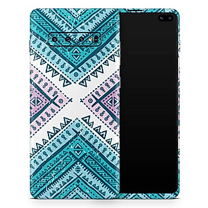 DesignSkinz Ethnic Aztec Blue and Pink Point Protective Vinyl Decal Wrap Skin Cover Compatible with The Samsung Galaxy S20 (Screen Trim & Back Glass Skin)