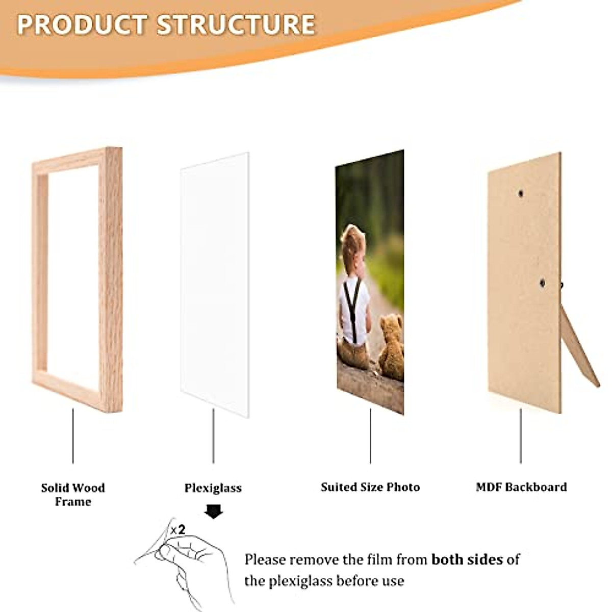 ATOBART 5x7 Picture Frame, OAK Wood Photo Frame with Perspex Glass for Vertical or Horizontal Tabletop Wall Display for Photos, Paintings, Posters, Artwork, Birthday Christmas Gift, Set of 6