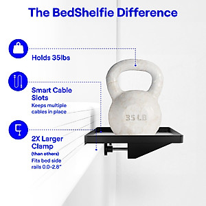 BedShelfie Bedside Shelf, Bunk Bed & Top Bunk, College Dorm Room Essentials, Clip On Nightstand, Bed Side Table Tray Organizer, Dorm Room Decor, College Dorm Essentials - Cable Catch, Black