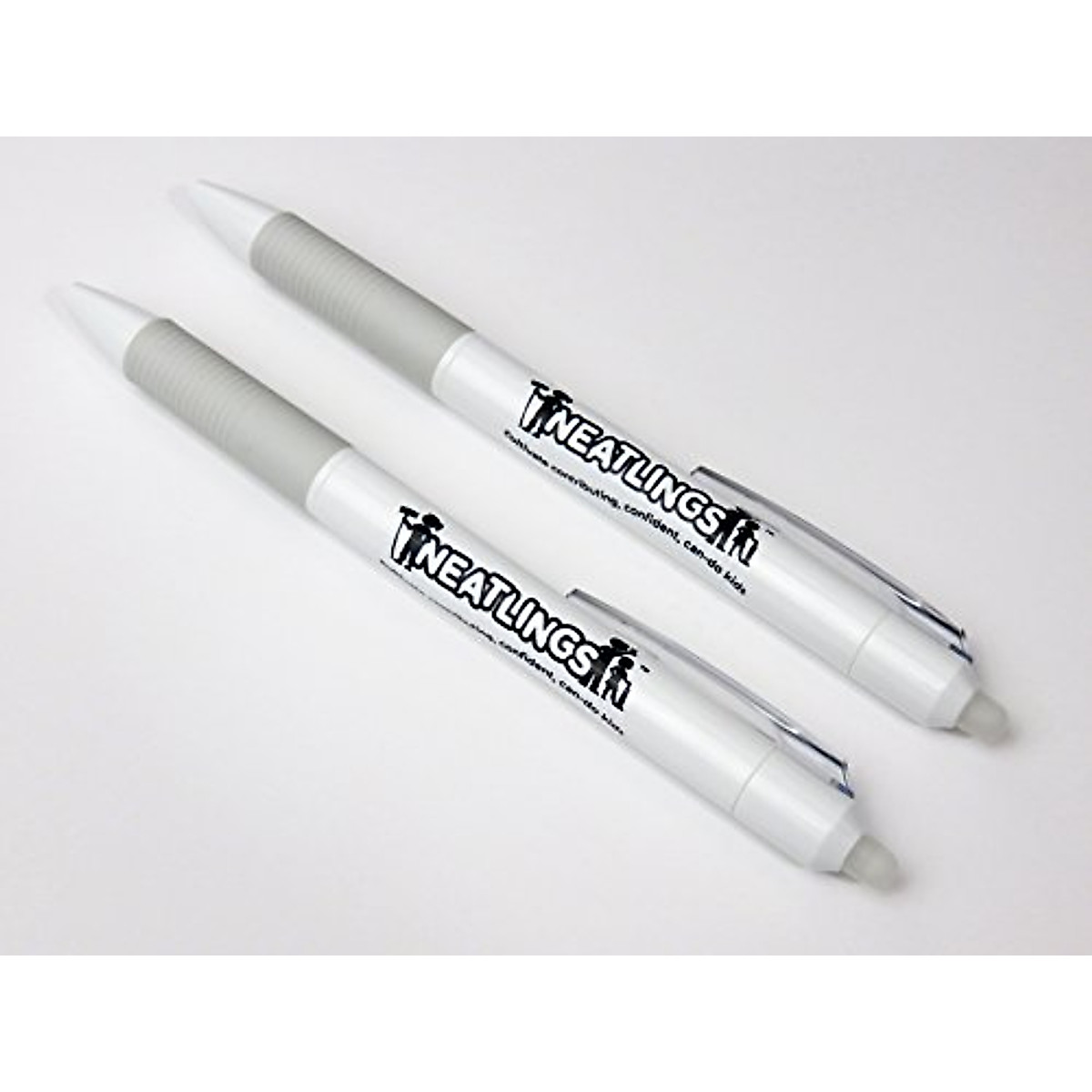 NEATLINGS Erasable Clicker Pen White Barrel, Grey Trim, Black Ink, Set of 2
