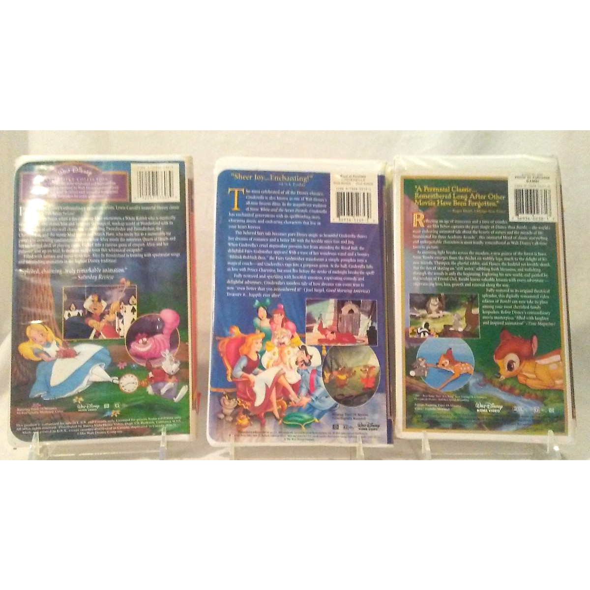 Set of 3 Disney Family Entertainment Videos ~ Bambi VHS, Cinderella VHS, Alice in Wonderland VHS