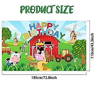 Tatuo Farm Birthday Party Supplies Farm Animal Birthday Party Backdrop Happy Birthday Photo Background Large Farm Photography Backdrop Decor for Kid Birthday Party Baby Shower, 72.8 x 43.3 Inch