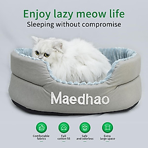 Maedhao Cat Bed,Cat Beds for Indoor Cats,Cat Bed with Washable,Waterproof Bottom,Foldable Cat Hidewawy,Grey Fluffy Cat Calming Cushion Beds