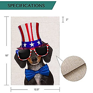 Uanvaha Dachshund Dog Garden Flag Double Sided Cute Sausage Puppy Wearing American Flag Hat Sunglasses Tie Welcome Small Yard Flag Seasonal Outside Decor Yard Farmhouse 12.5X18 Inch
